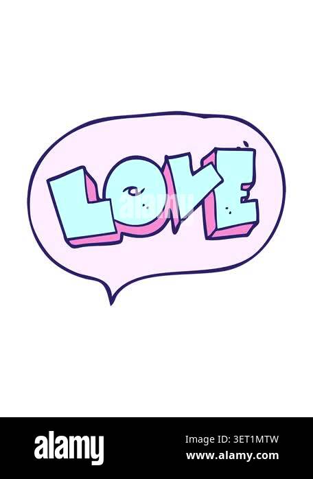 Vertical video showing animated text bubble with the word LOVE in a ...