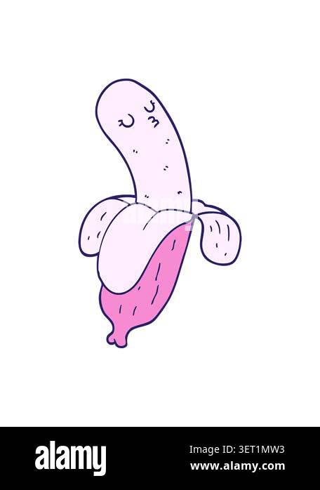 Vertical video showing animated cartoon of a peeled banana with a cute ...