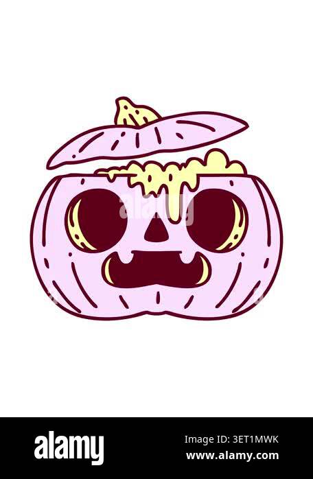 Vertical video showing a spooky purple jack-o-lantern with a carved ...