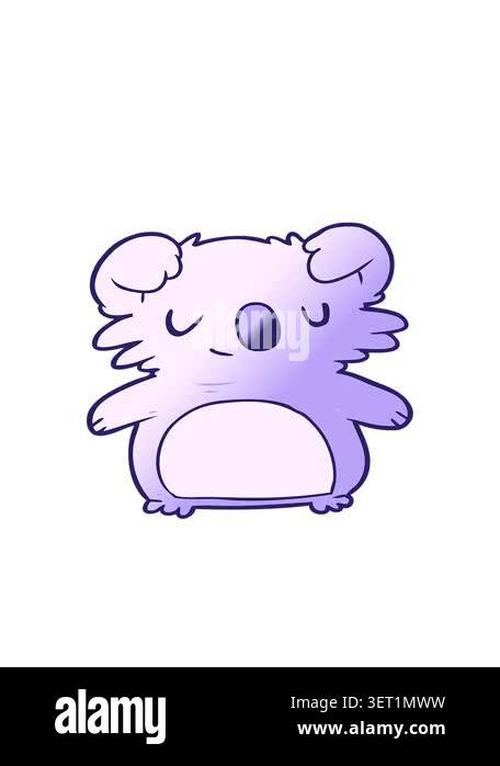 Vertical video showing cute cartoon koala character with closed eyes ...