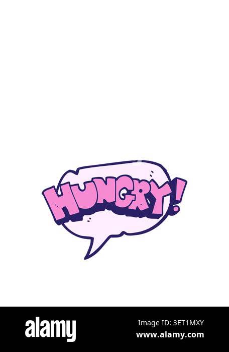 Vertical video showing animated text bubble with the word Hungry in ...