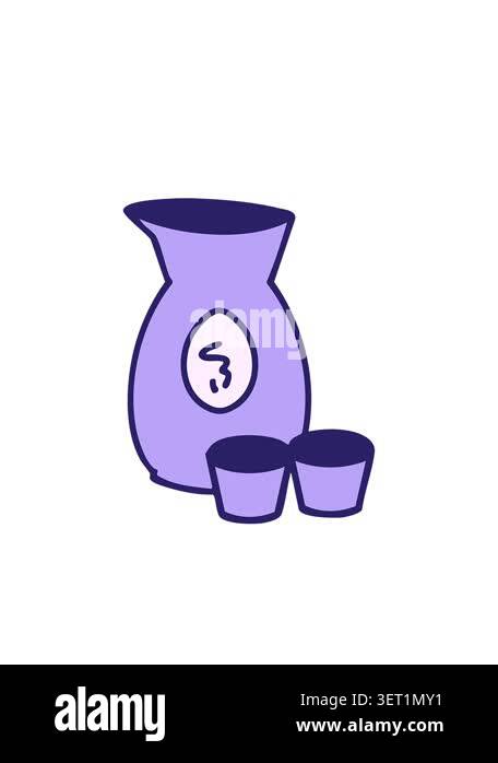 Vertical video showing animated illustration of a sake bottle and two ...
