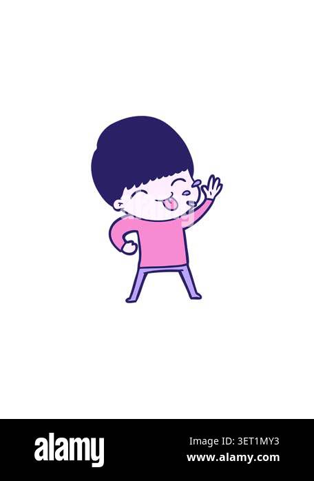 Vertical video showing animated boy sticking out tongue and waving hand ...