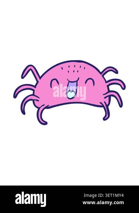 Vertical video showing a cute cartoon pink crab with a happy expression ...