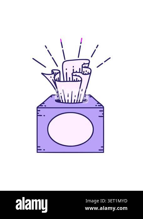 Vertical video showing animated illustration of a purple tissue box ...