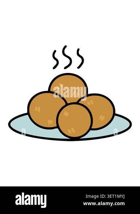 Vertical video showing animated food illustration of hot, round ...
