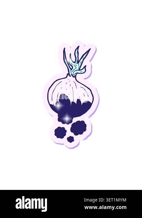 Vertical video showing animated sticker of a cartoon onion with roots ...