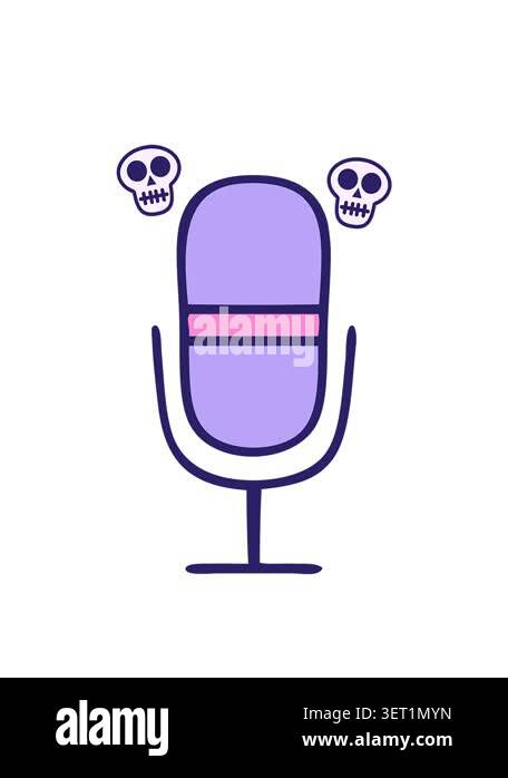 Vertical video showing a purple microphone with two small skulls on top ...