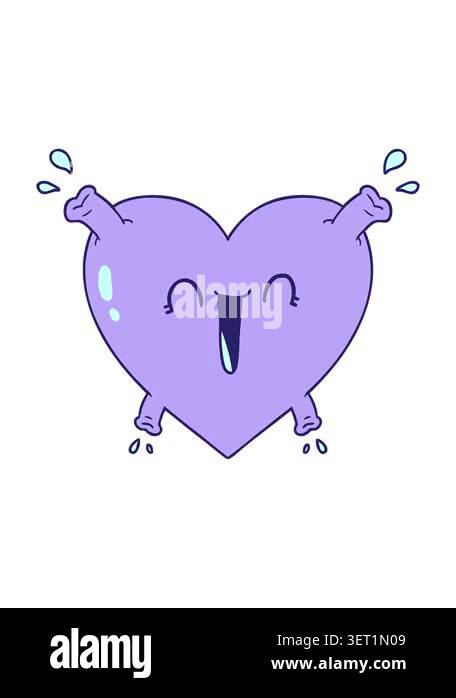 Vertical video showing animated purple heart character with a happy ...
