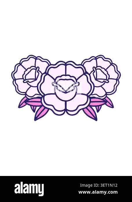 Vertical video showing animated graphic of three stylized pink roses ...
