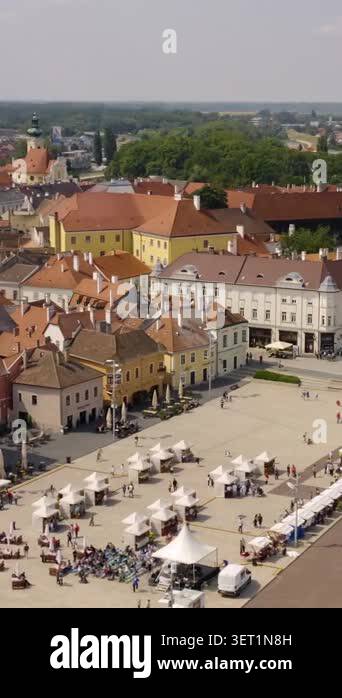 Vertical High Angle View of Gyor Cityscape with Historic Town Square ...