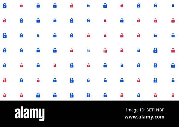 A grid of blue and red padlocks is arranged on a white background ...