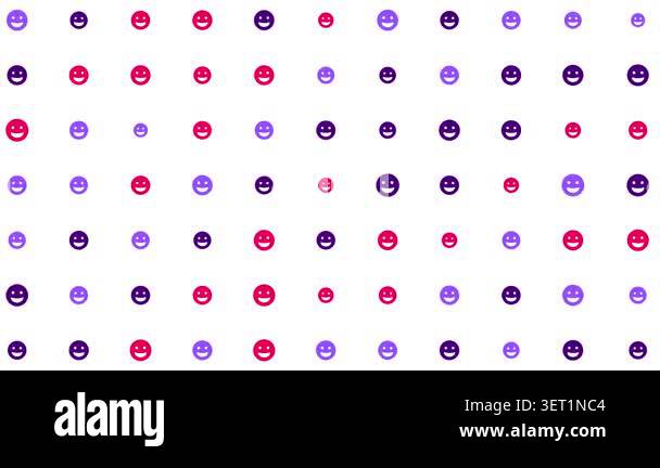A pattern of colorful smiling faces in shades of purple and pink on a ...