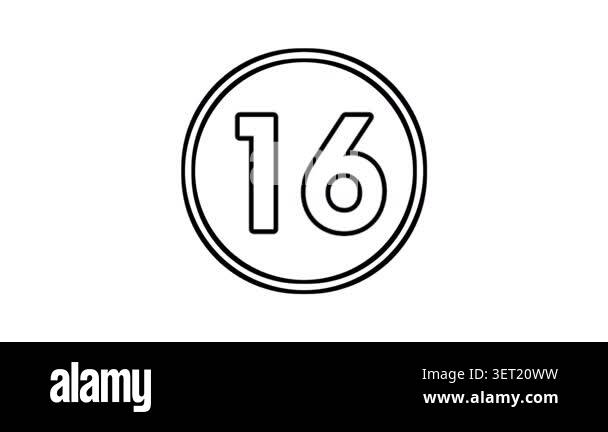 Number 16 animation motion graphics sign symbol in circle on white ...