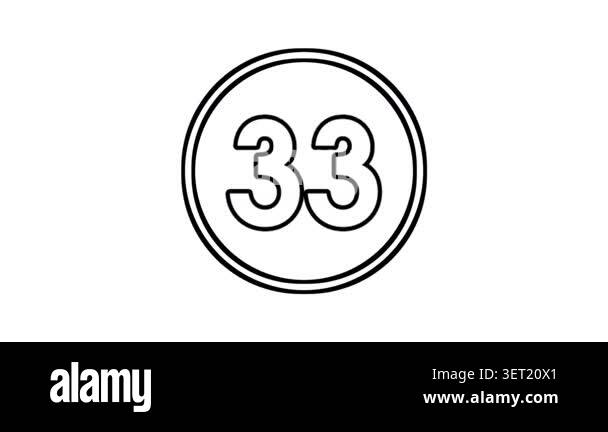 Number 33 animation motion graphics sign symbol in circle on white ...