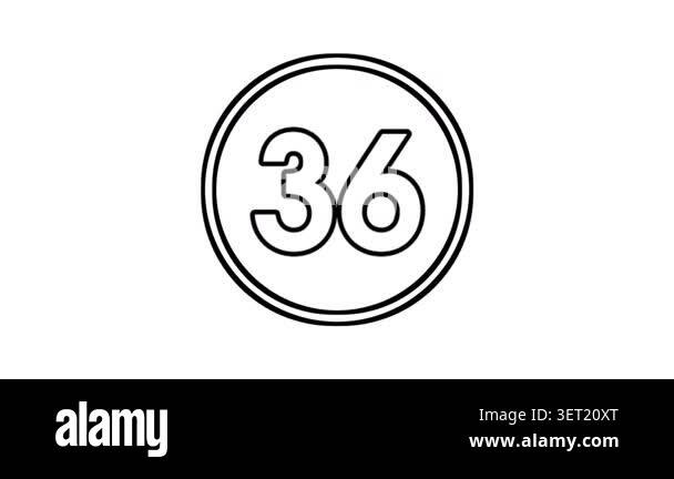 Number 36 animation motion graphics sign symbol in circle on white ...