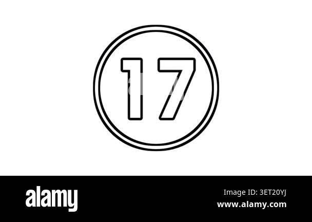 Number 17 animation motion graphics sign symbol in circle on white ...