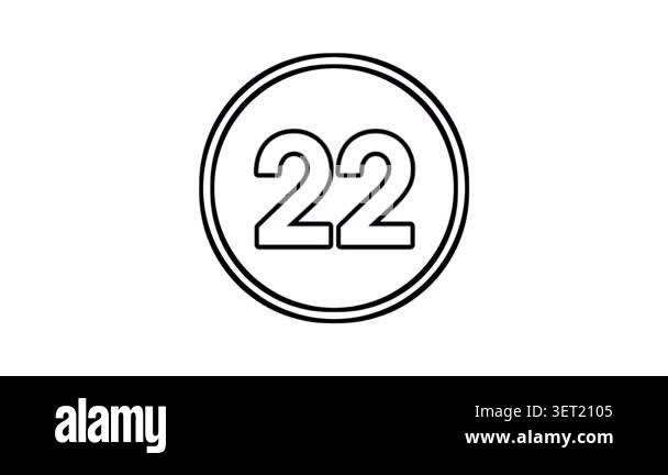 Number 22 animation motion graphics sign symbol in circle on white ...