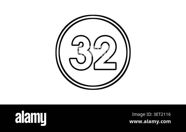 Number 32 animation motion graphics sign symbol in circle on white ...