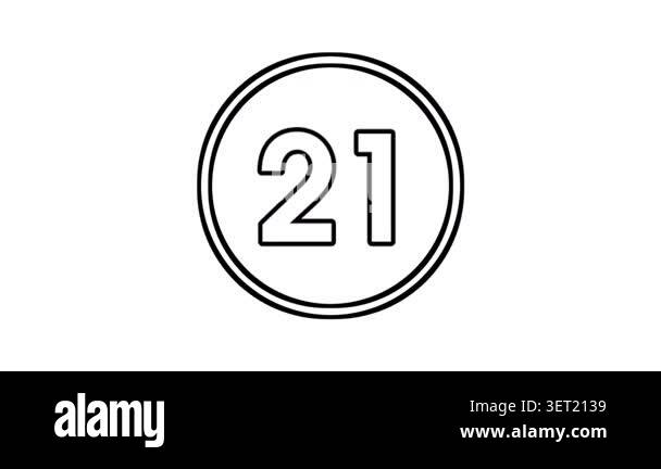 Number 21 animation motion graphics sign symbol in circle on white ...