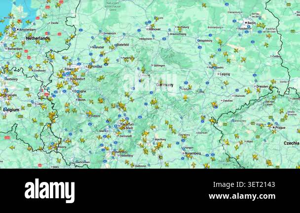 Air Traffic Density Map Over Germany Showing Commercial Flight Activity ...
