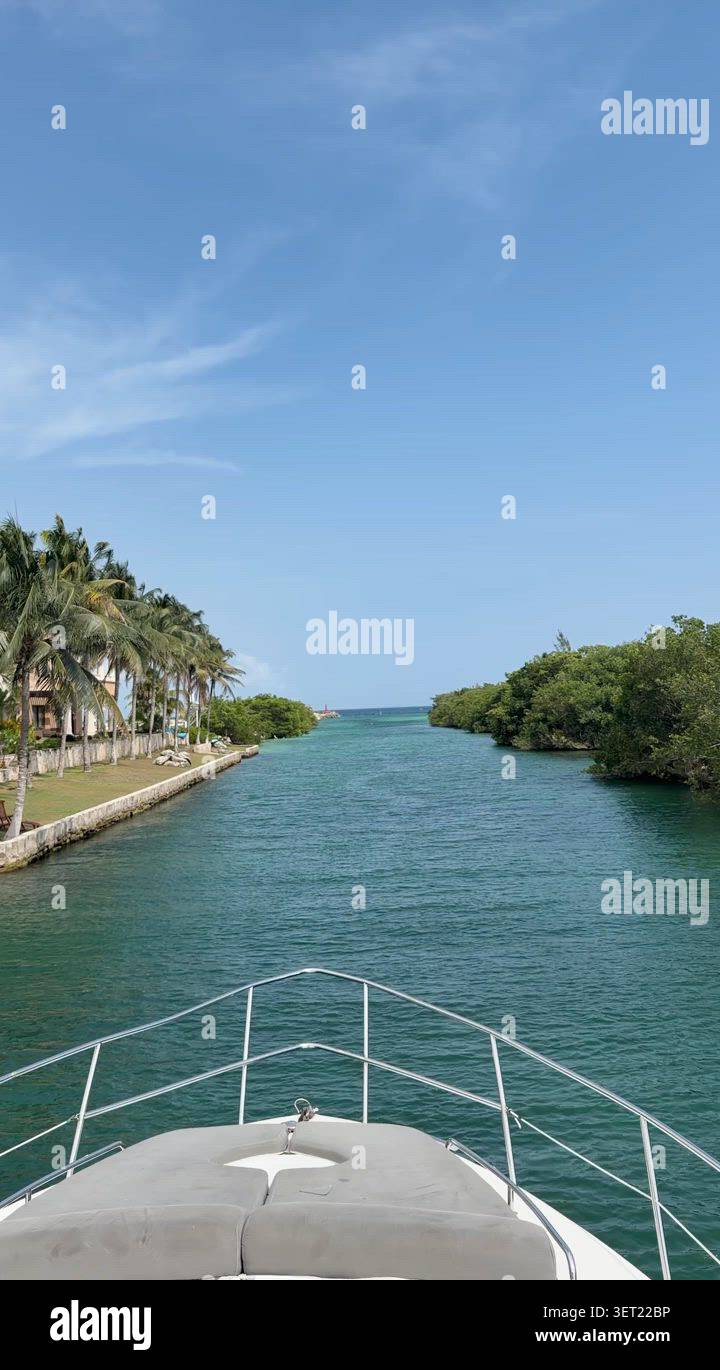 Boat Cruising Through Caribbean Sea Near Tulum on Sunny Vacation Day ...