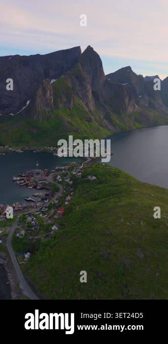 Stunning aerial footage of Lofoten Islands featuring dramatic granite ...