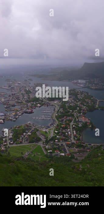 Aerial drone footage of Lofoten Islands showing picturesque coastal ...