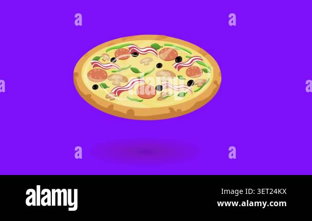 Floating cartoon pizza on blue background. Fun food animation Stock ...