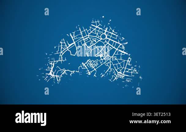 Ink reveal animation of Strasbourg, Bas-Rhin, Grand Est, France grid ...