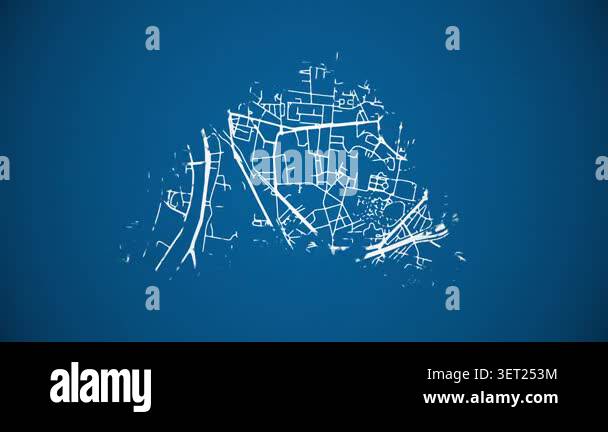 Ink reveal animation of Saint-Denis, Runion, France grid map. Aerial ...