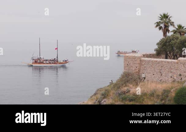 9 May 2026, Kusadasi, Turkiye: Wooden touristic boat with people ...