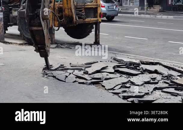 26 March 2026, Belgrade, Serbia: Heavy machinery with a hydraulic ...