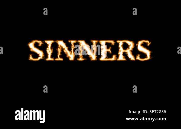 A glowing golden text effect spelling SINNERS with fiery gothic texture ...