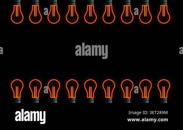 Two horizontal rows of small neon orange filament bulbs arranged ...