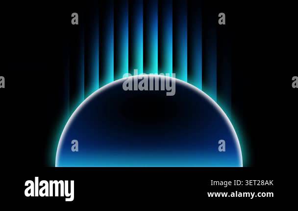 A glowing teal semicircle arc light shape illuminating a dark black ...