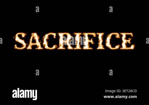 A bold dramatic text logo showcasing the word SACRIFICE in golden flame ...