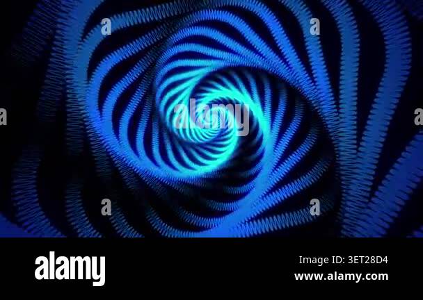 Neon glowing abstract spiral tunnel animation, futuristic blue cyan ...