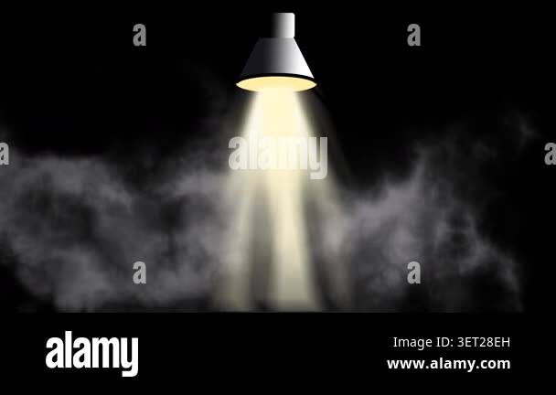 A white spotlight beam shining downward through thick dramatic smoke on ...