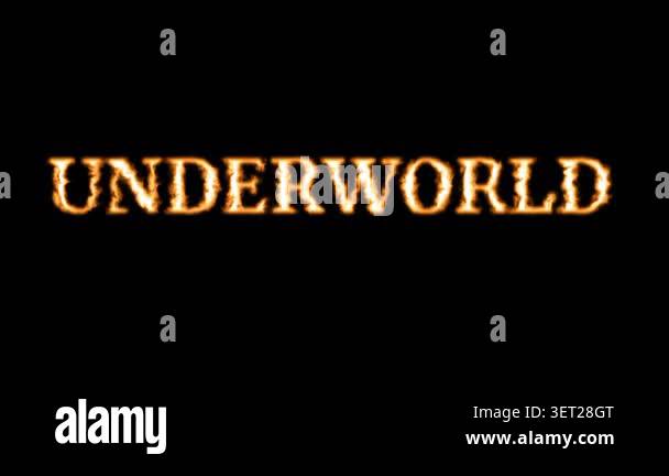 A dark atmospheric text logo of the word UNDERWORLD in bold golden ...