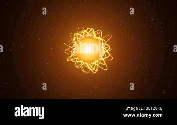 Glowing Atomic Nucleus with Rotating Golden Orbital Rings Stock Video ...