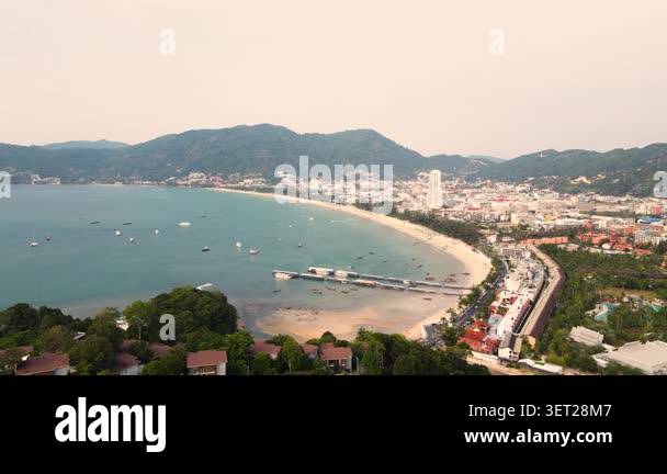 Aerial view beautiful Patong Beach in Phuket Thailand, Landscape of ...