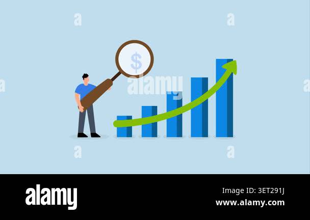 Revenue, 4k animation of businessman using a magnifying glass on dollar ...