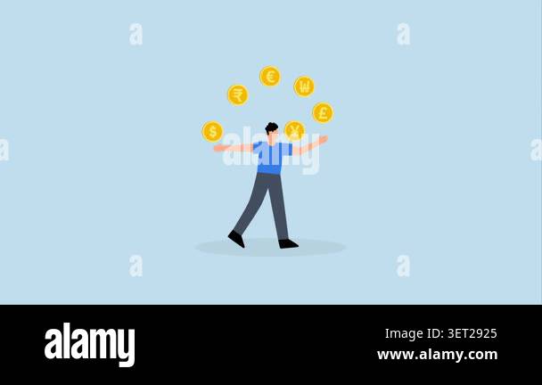 Currency exchange, 4k animation of wealthy businessman managing ...