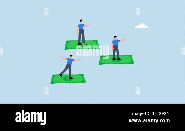 Cash flow, 4k animation of business people riding flying money ...