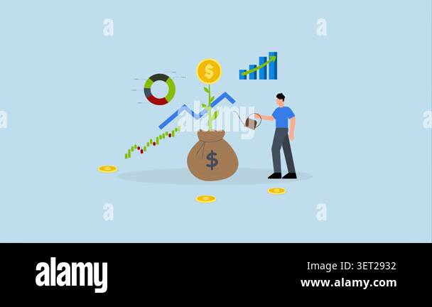 Investment growth, 4k animation of entrepreneur nurturing cash with an ...