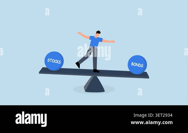 Stocks vs bonds in investment asset allocation, 4k animation of ...
