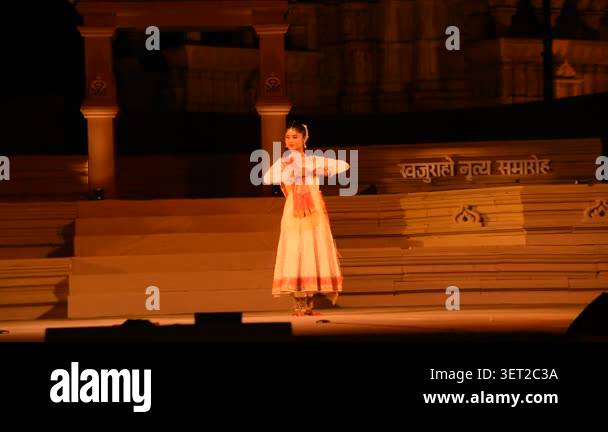 KHAJURAHO, INDIA, February 24, 2018 : Dancers perform classical dance ...