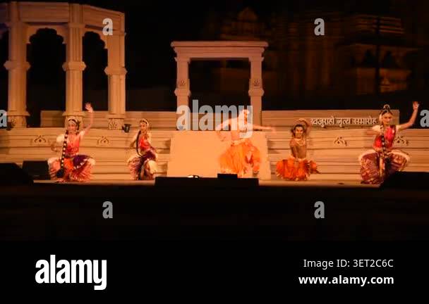 KHAJURAHO, INDIA, February 24, 2018 : Dancers perform classical dance ...