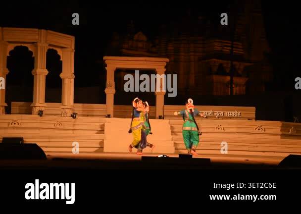 KHAJURAHO, INDIA, February 24, 2018 : Dancers perform classical dance ...